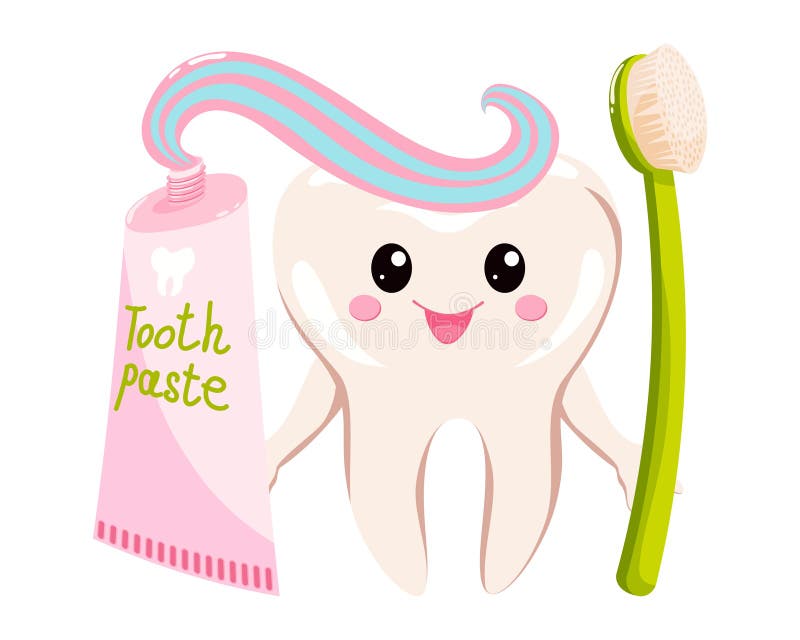 Cute Tooth Character with Toothbrush and Toothpaste Stock Illustration ...