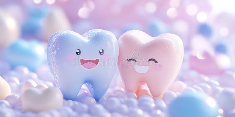 Cute Tooth Characters Smiling in a Pastel Setting Stock Photo - Image ...