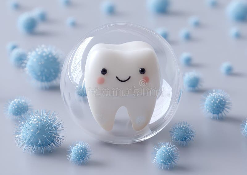 A Cute Tooth Inside a Transparent Bubble, Surrounded by Bacteria ...