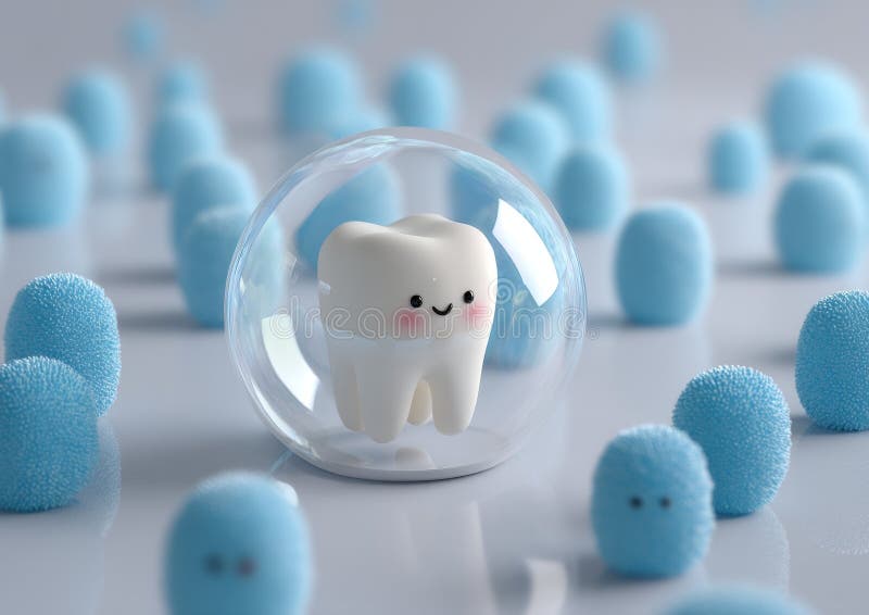A Cute Tooth Inside a Transparent Bubble, Surrounded by Bacteria ...