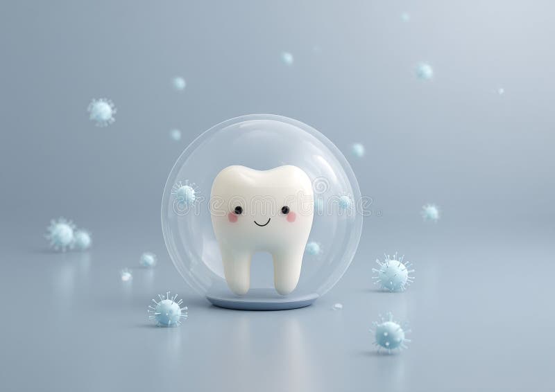 A Cute Tooth Inside a Transparent Bubble, Surrounded by Bacteria ...