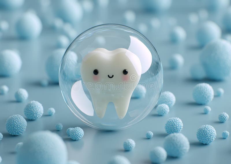 A Cute Tooth Inside a Transparent Bubble, Surrounded by Bacteria ...