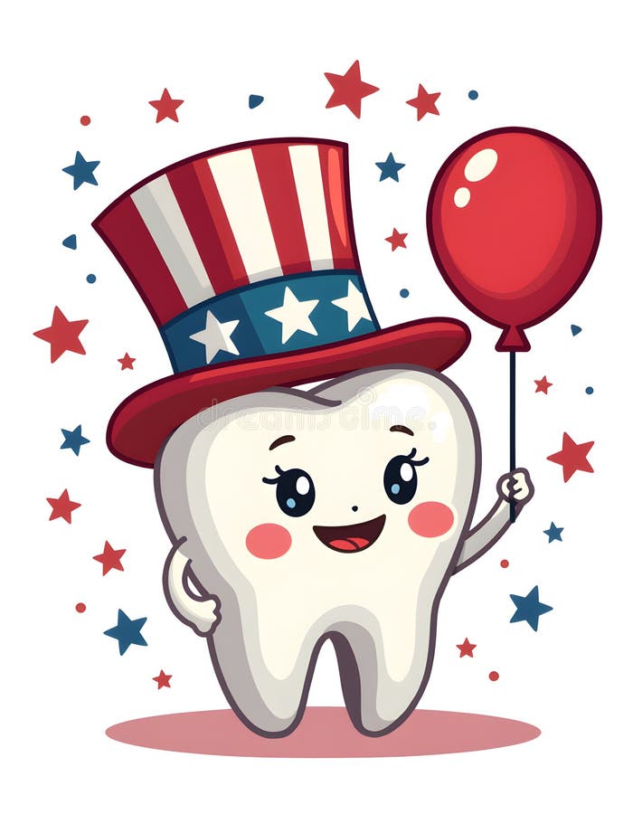 Cute Tooth Mascot in American Flag Hat Celebrating Independence Day ...