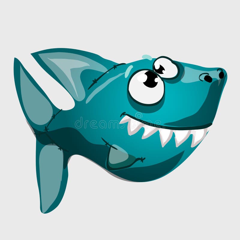 Cute Toothy Blue Fish Shark with Big Eyes Stock Vector - Illustration ...