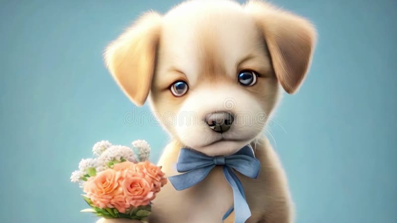 Cute Touching Puppy Asks for Forgiveness and Gives Flowers Stock Video ...