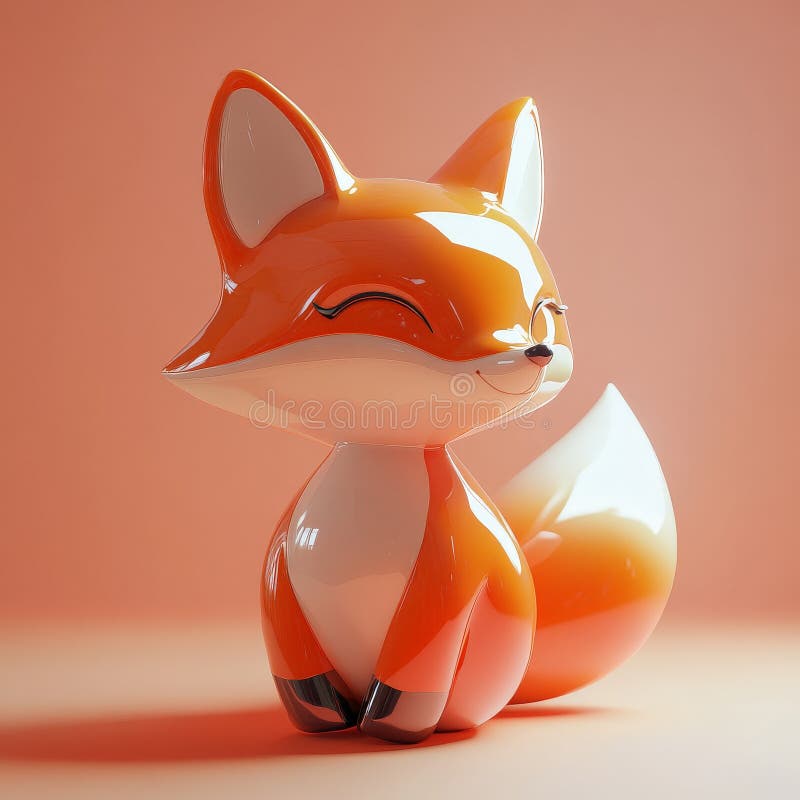 Cute Toy Fox Smiling on Orange Background Stock Image - Image of ...