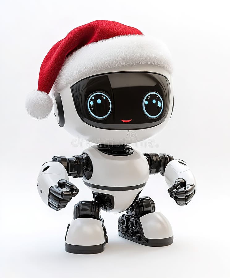 Cute Toy Robot in a Santa Claus Hat Stock Illustration - Illustration ...
