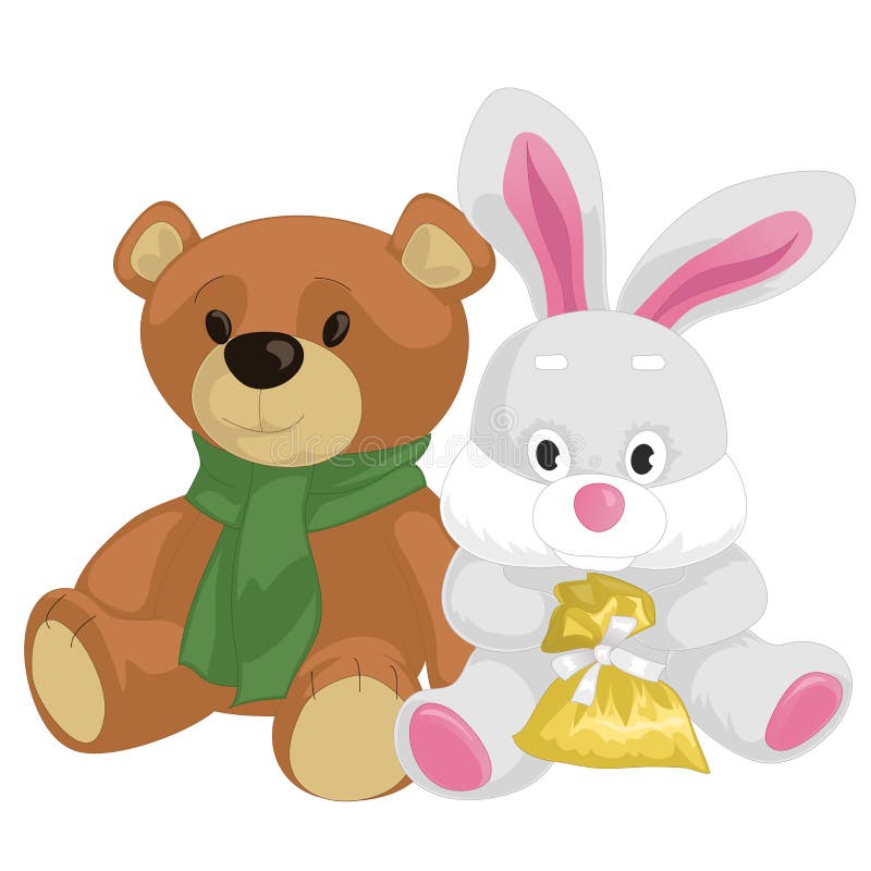 Cute Toy Teddy Bear And Rabbit Stock Illustration - Illustration of ...