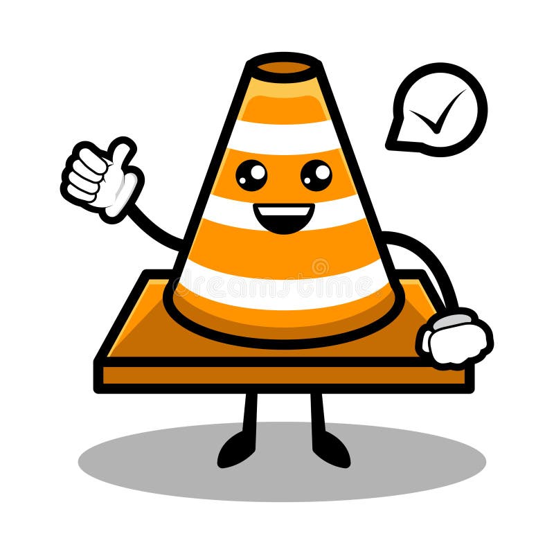 Cute Traffic Cone Cartoon Character Flat Design Stock Vector ...