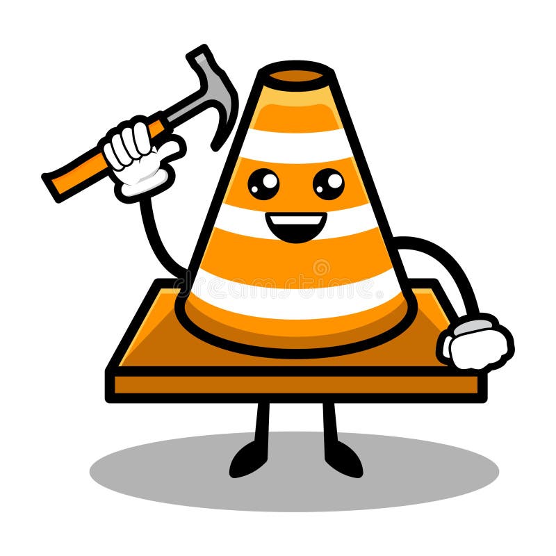 Cute Traffic Cone Cartoon Character Flat Design Stock Vector ...