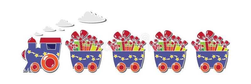 Cute Train with Boxes and Baloons on a Gift Card Stock Vector ...