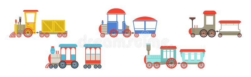 Cute Train Toy with Wagon and Chimney Vector Set Stock Vector ...