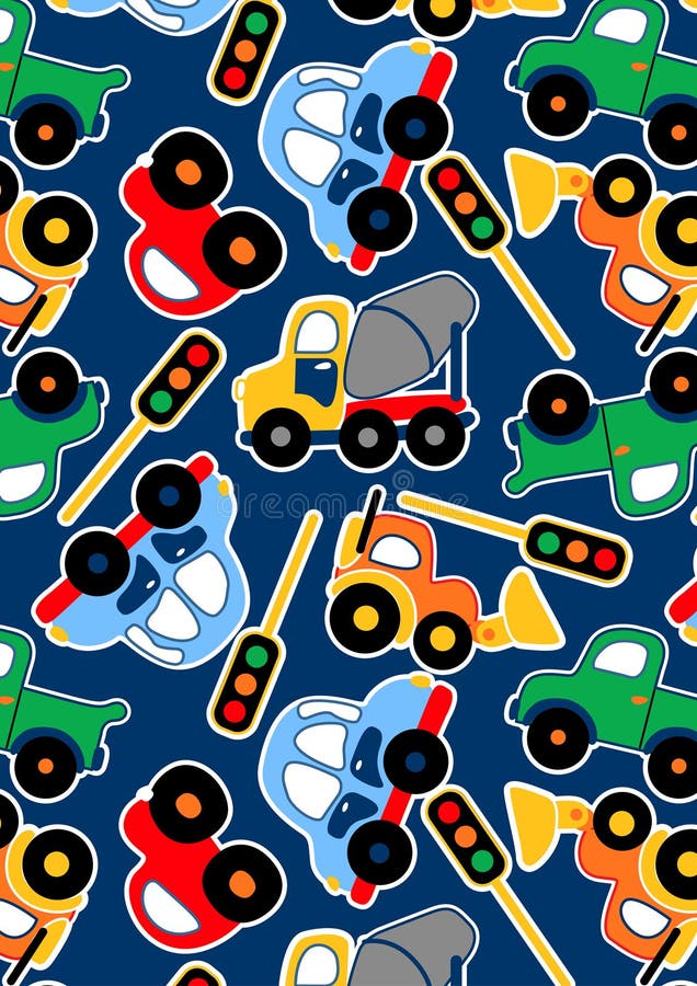 Cute Transport and Traffic Lights in a Repeat Pattern Stock Vector ...