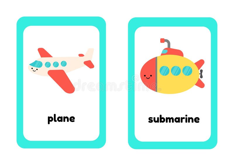 Cute Transportation Vertical Cards Set with Bus, Car, Boat, Truck ...