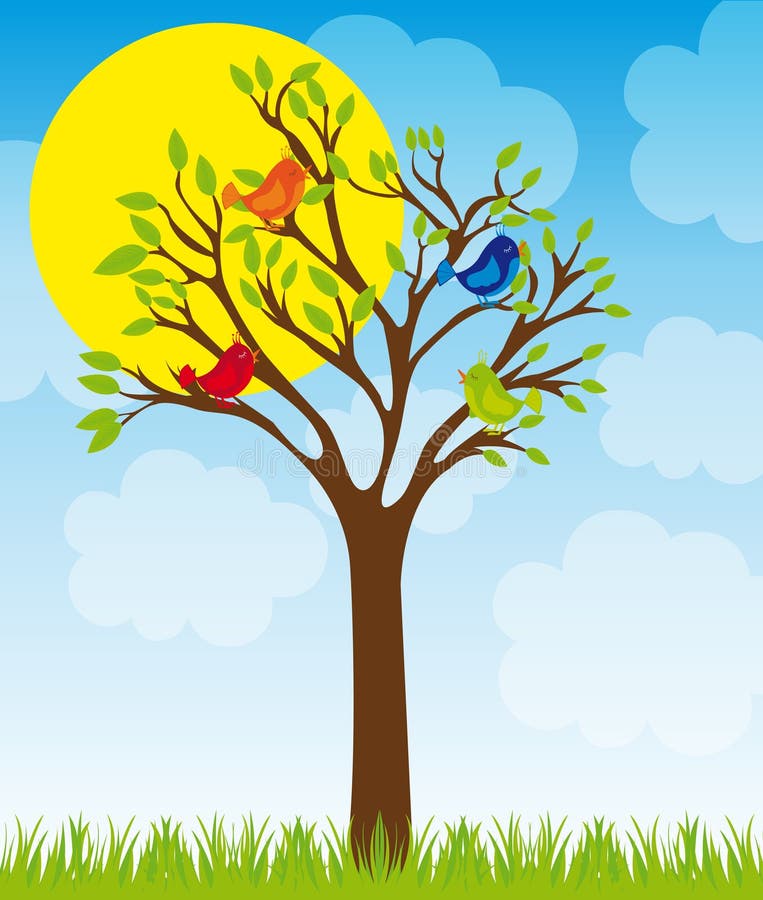 Cute tree and birds stock vector. Illustration of artistic - 20694399