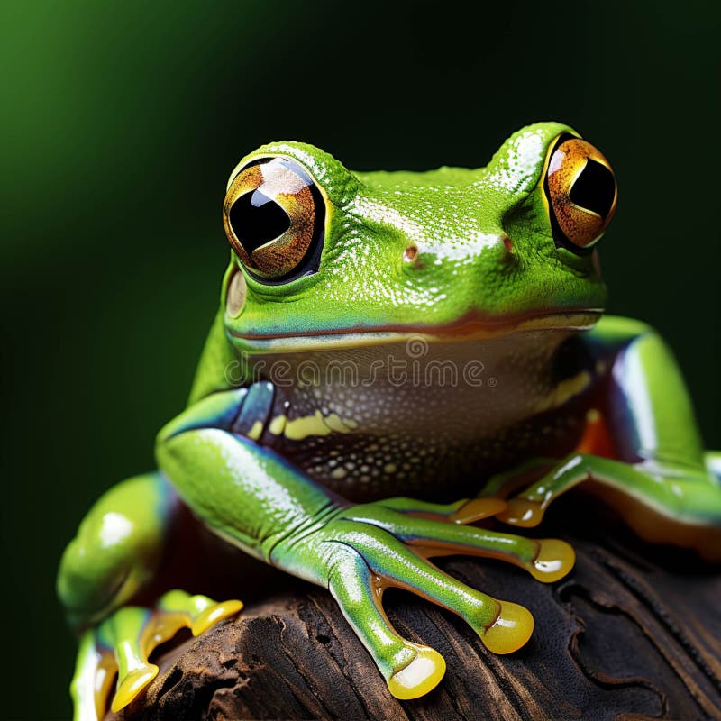 Cute Tree Frog, on a Leaf with Black Background. Stock Illustration ...