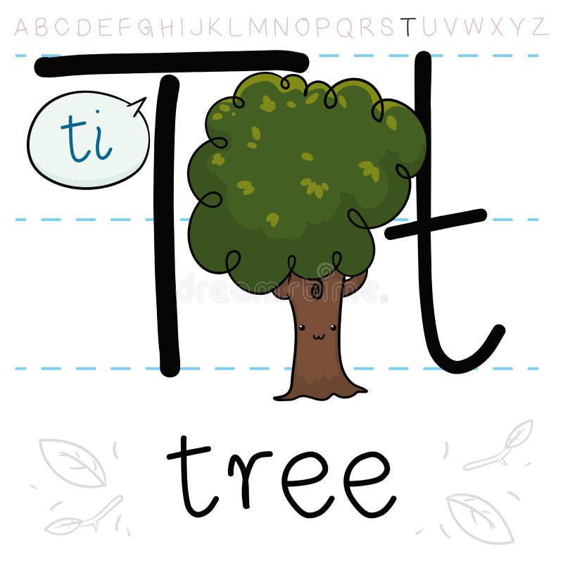 Cute Tree Growing between the Letters T of the Alphabet, Vector ...