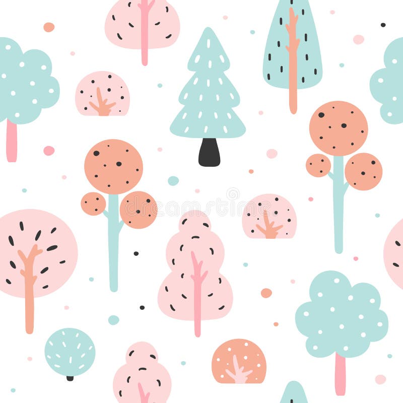 Cute Trees Vector Pattern. Doodle Seamless Creative Pattern Stock ...