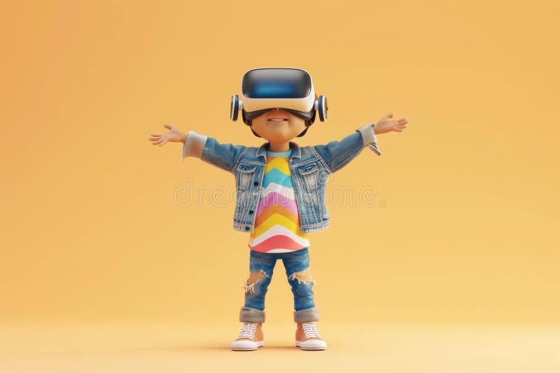 A Cute Trendy Hipster 3d Character Wearing Virtual Reality Goggles ...