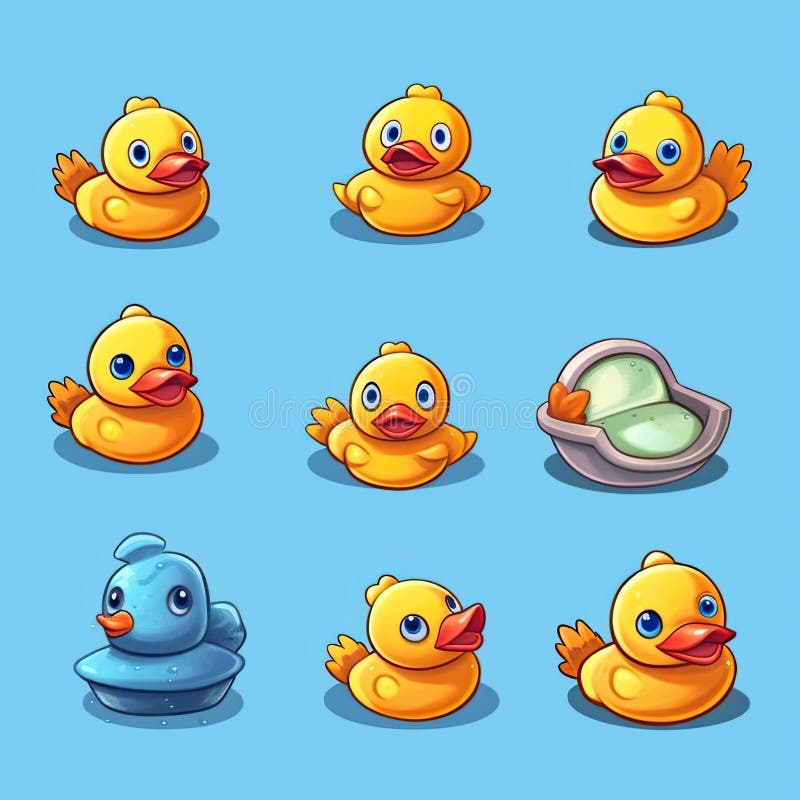 Cute Trendy Rubber Duck Icon Set. Duck Icon Stock Illustration ...