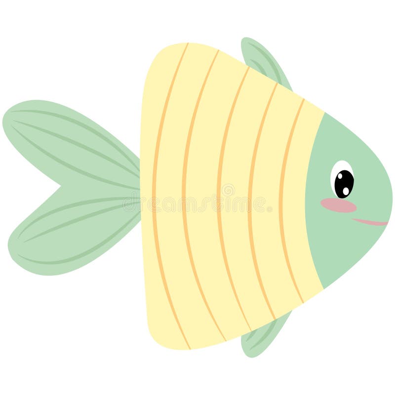 Cute Triangular Yellow Green Fish, Kids Vector Illustration, Cartoon ...