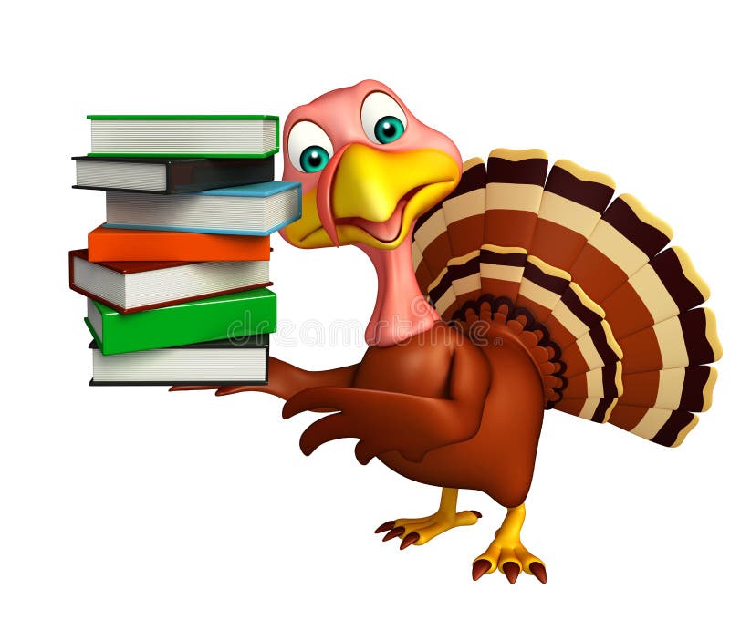 Cute Turkey Cartoon Character with Books Stock Illustration ...