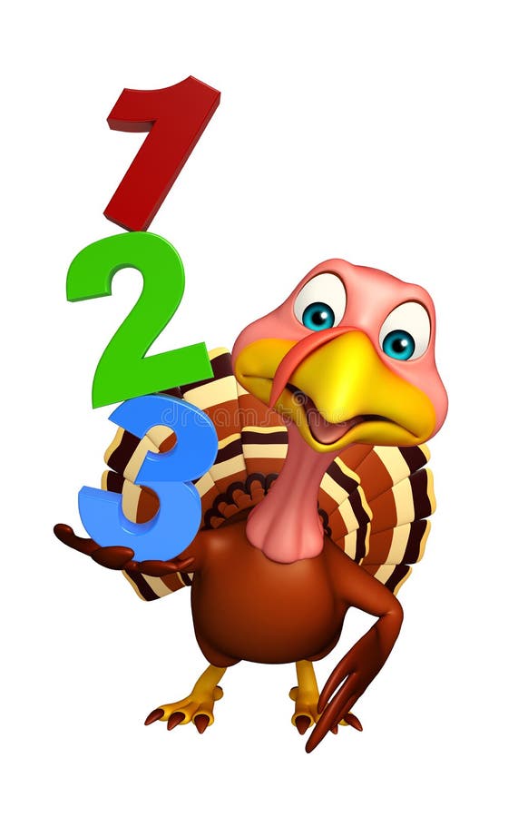 Cute Turkey Cartoon Character with 123 Sign Stock Illustration ...