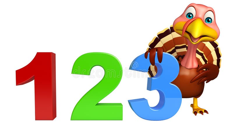 Cute Turkey Cartoon Character with 123 Sign Stock Illustration ...
