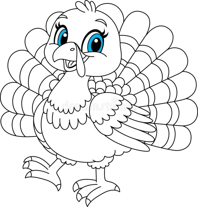 Cute Turkey Outline Coloring Page Stock Vector - Illustration of sketch ...
