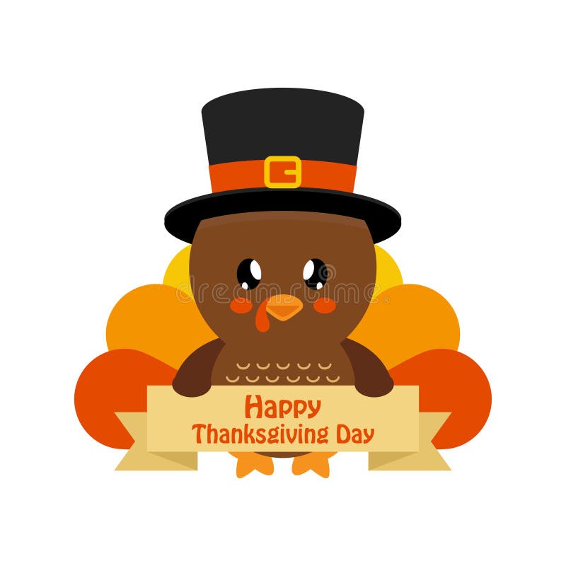Cute Turkey Vector with Hat and Sign Stock Vector - Illustration of ...