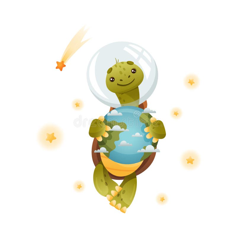 Cute Turtle Astronaut Sitting on Moon. Adorable Baby Tortoise Character ...