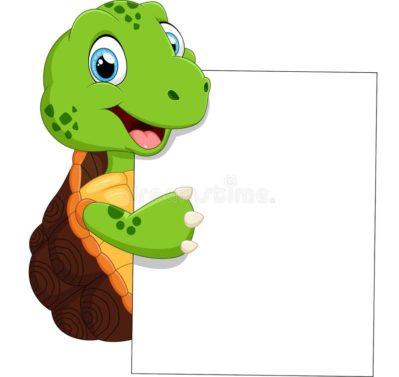 Cute Turtle Cartoon With Blank Sign Stock Vector - Illustration of ...