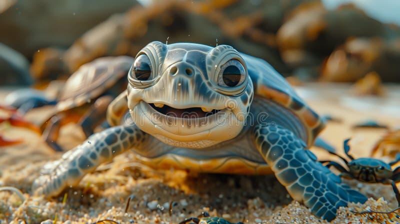 Cute Turtle Chilling at the Beach, Smiling Stock Image - Image of lounging, seaside: 327587087