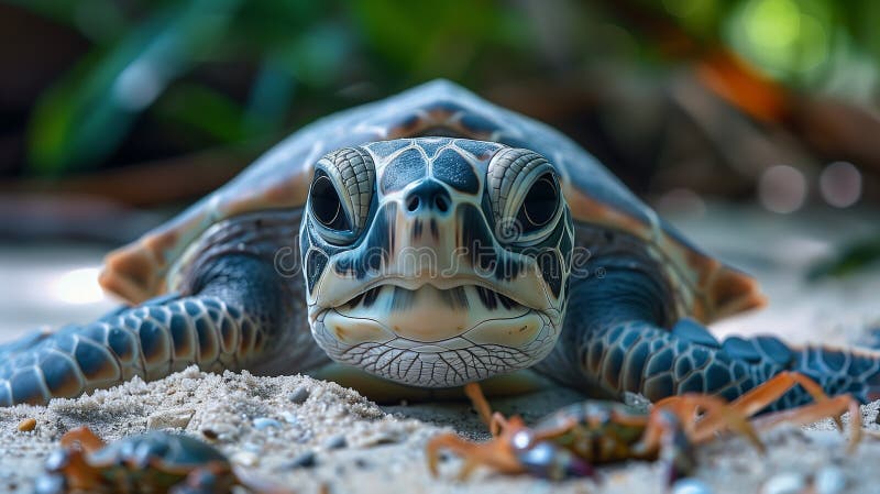 Cute Turtle Chilling at the Beach, Smiling Stock Illustration ...