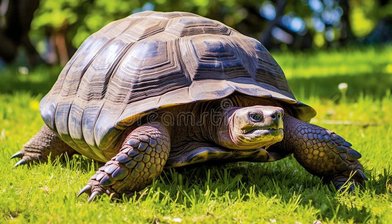 Cute Turtle Crawling on Grass, Slow and Adorable Generated by AI Stock ...