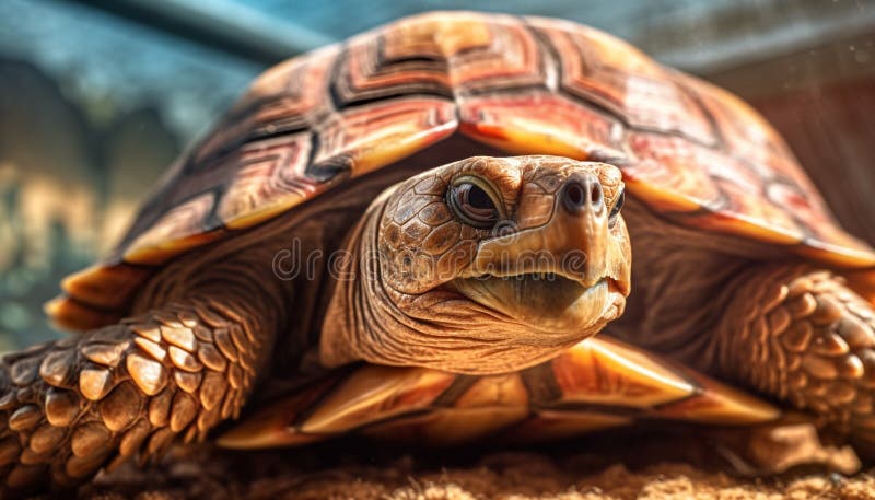 A Cute Turtle Crawling Slowly, Its Shell a Multi Colored Pattern ...