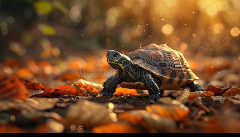 Cute Turtle Crawling Slowly, a Small Reptile in Nature Generated Stock ...