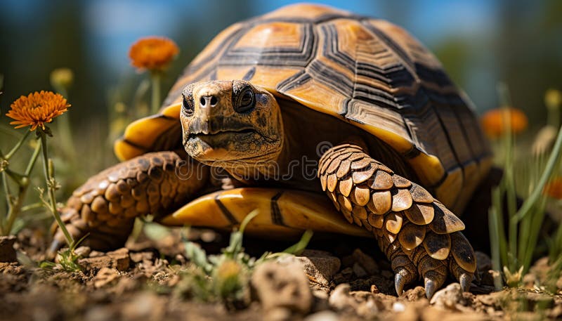 A Cute Turtle Crawls Slowly in the Green Grass Generated by AI Stock ...