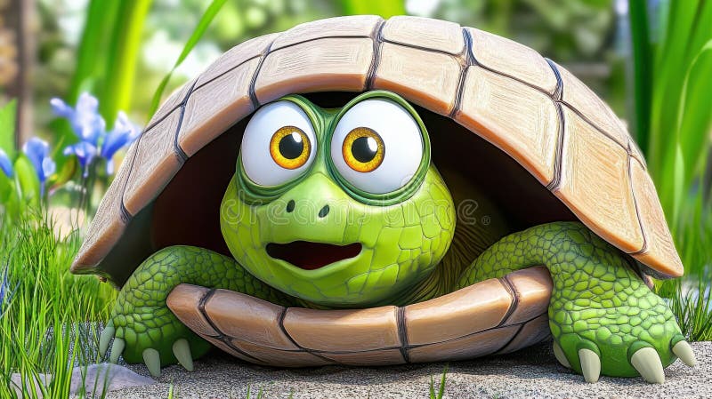 Cute Turtle 3d Cartoon Peeking Its Head Out of Shell Stock Illustration ...