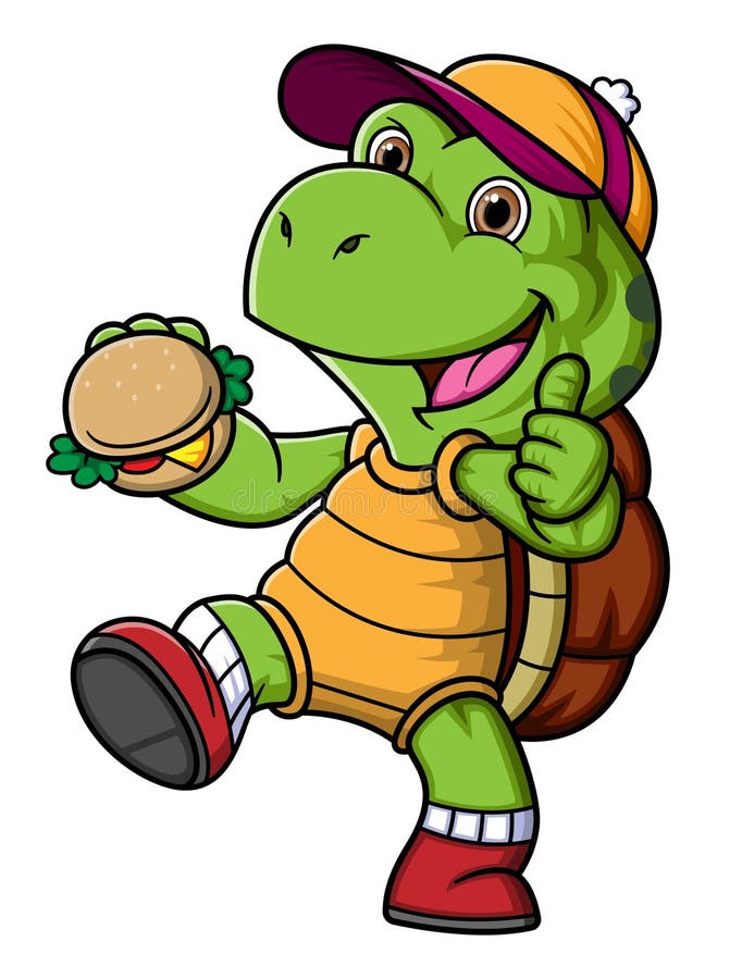 The Cute Turtle is Eating Hamburger Stock Vector - Illustration of eyes ...