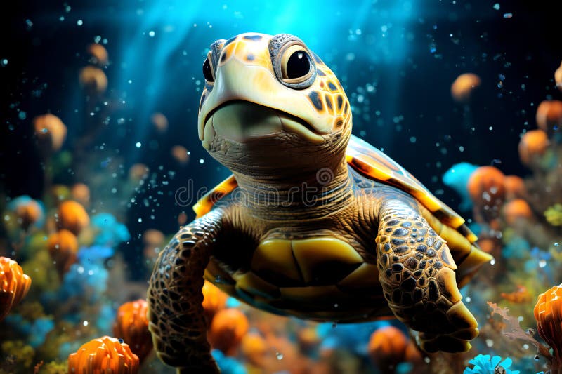 A Cute Turtle Floating in Outer Space Set, Very Shallow Focus Stock ...