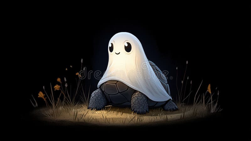 Cute Turtle with a Ghost Costume Sitting in a Grassy Field Stock ...
