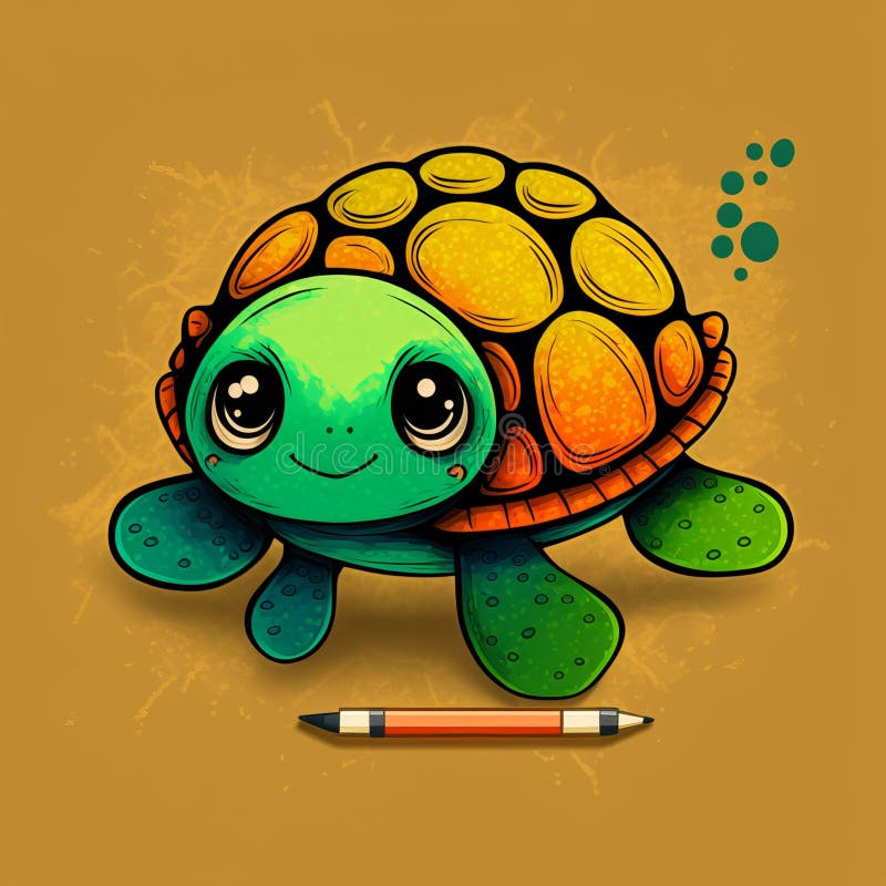 Cute Turtle Hand Drawn by Kid (generative AI) Stock Illustration ...