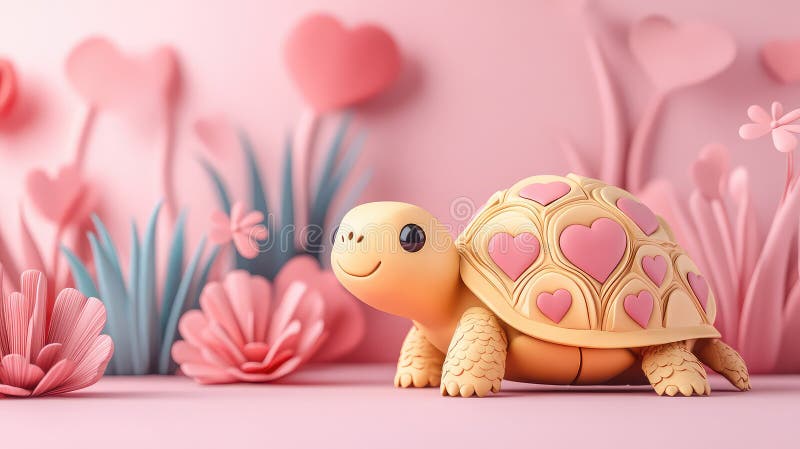 Cute Turtle with Heart Patterns on Shell Stock Illustration ...