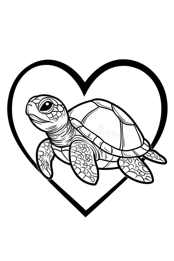 Cute Turtle Inside Heart Shape, Coloring Page Stock Illustration ...
