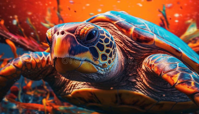 A Cute Turtle in Nature, Its Shell a Multi Colored Beauty Generated by ...