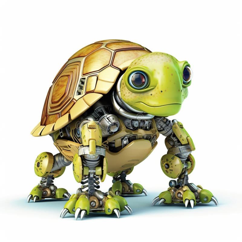 Cute Turtle Robot, Robotic Reptile Isolated Over White Background ...