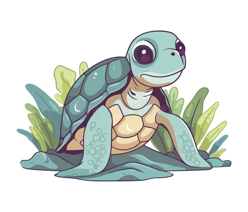 Cute Turtle Smiling, Slow and Cheerful Stock Vector - Illustration of ...