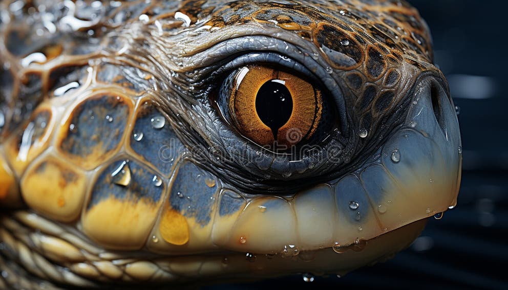 A Cute Turtle Staring, Its Eye a Yellow Drop Underwater Generated by AI ...
