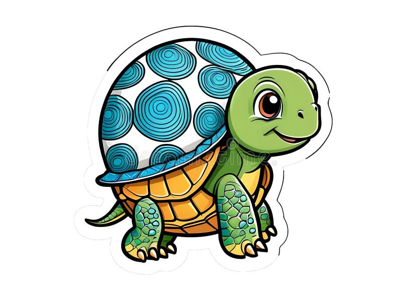 Cute Turtle Sticker with Shell Pattern: Cartoon Contour Vector Design ...